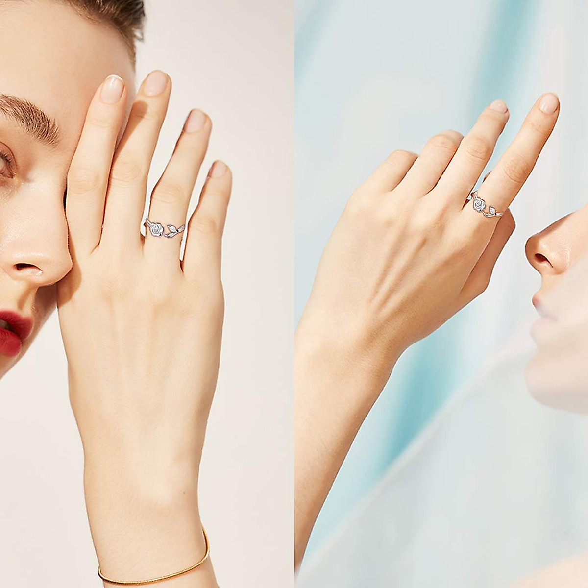 Adjustable Rose Flower Ring for Women s Princess Wedding Engagement Band Elegant Rose Ring Wedding Jewelry FR0019W