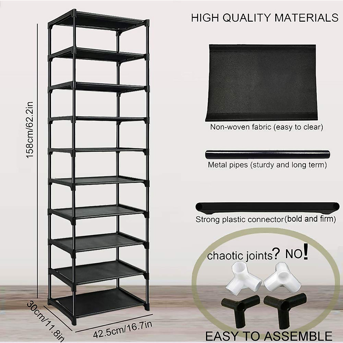 ZQWSYU Shoe Rack 10 Tier Narrow Shoe Racks for Closets Durable Enterway Shoe Rack Organizer Shoes Rack Shoe Shelf Tall Shoe Stand Metal Shoe Rack Stackable Separable