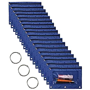 Wodison 18-Packs 3 Ring Pencil Pouch with Clear Window School Classroom Binder Pocket Case Office Stationery Bag Blue