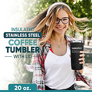 shop4ever Seester Definition Insulated Tumbler 20 oz. with Lid, Stainless Steel Cups Travel Coffee Mug Funny Gift for Sister Best Friend (Black)