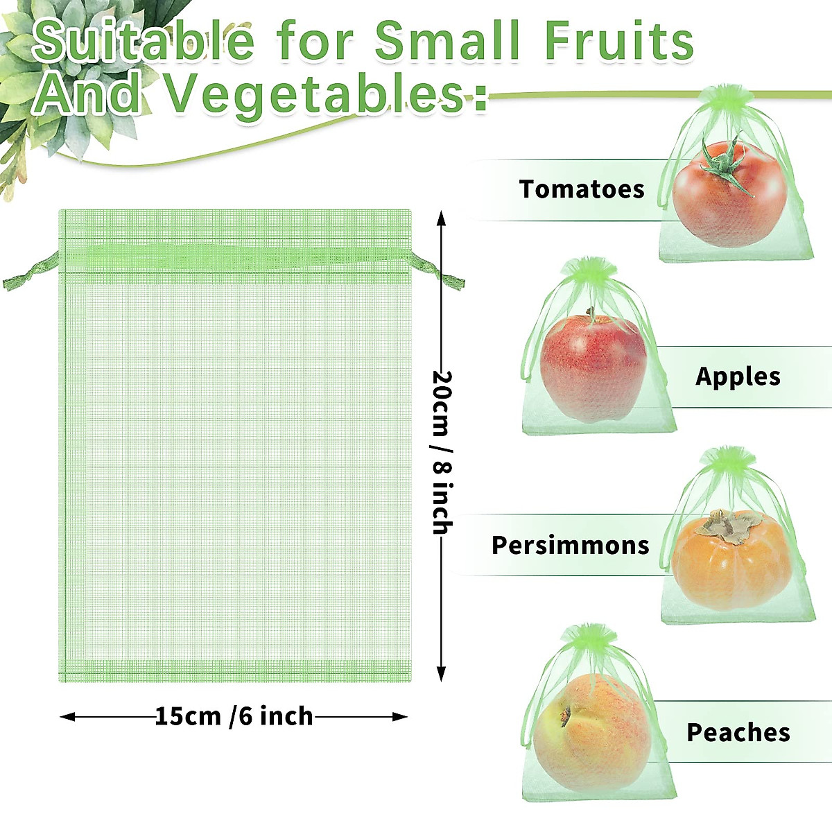 200 Pcs Fruit Protection Bags Fruit Netting Bags with Drawstring Fruit Bags for Fruit Fruit Protect Bags Vegetable Fruit Net Fruit Cover Mesh Bag for Protecting Fruits(Fruit Green,6 x 8 Inch)