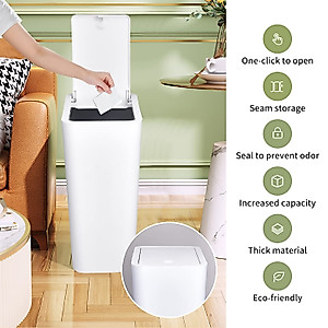Trash Can, Plastic Garbage Can,3 Gallon Waste Basket for Bathroom, Bedroom, Modern Home Garbage Bin with Push Button, Commercial Trash Bin for Living Room, Office,Toilet, Outdoor (12L,White)