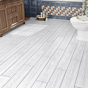 WallerCity Natural White Wood Peel & Stick Floor Planks 36"x6" Waterproof Self-Adhesive Vinyl Tiles for Bathroom & Kitchen (4PCS)