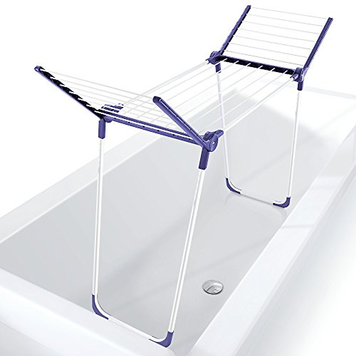 Leifheit Pegasus 120 Solid Comp Folding Clothes Drying Rack Includes Wings for Longer Garments, Blue and White