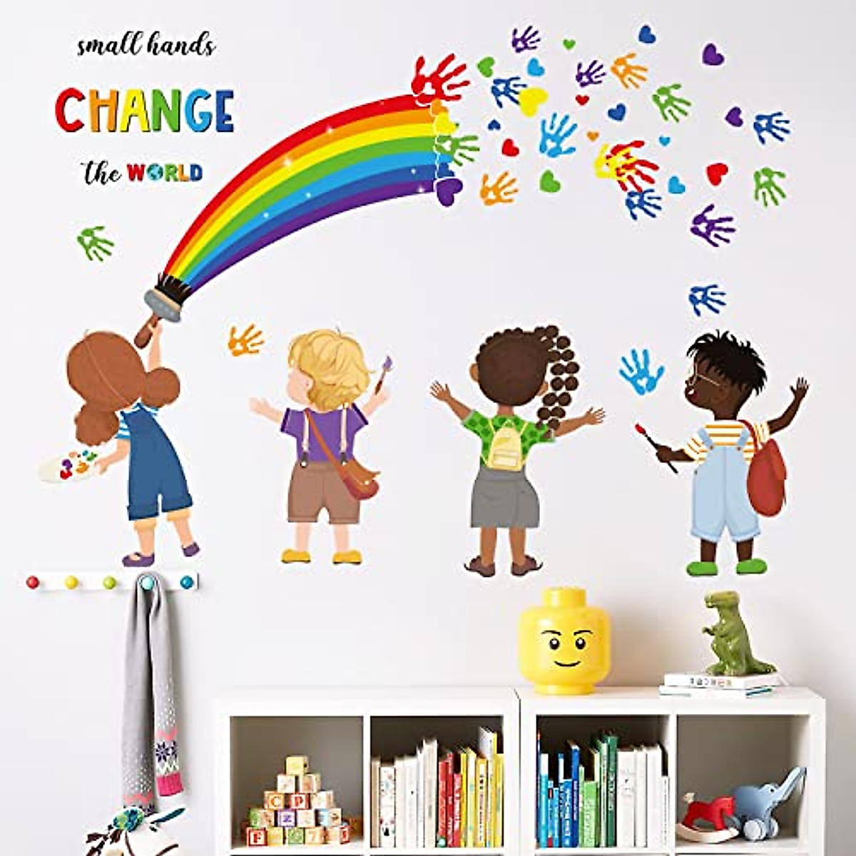 decalmile Small Hands Change The World Equality Wall Stickers Inspirational Quote Rainbow Wall Decals Kids Room Classroom School Library Wall Decor Gift