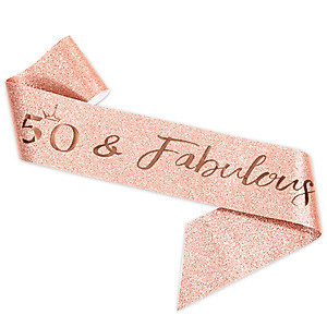 Rose Gold Birthday Sash Crown 50 & Fabulous Sash and Tiara for Women, 50th Birthday Gifts for Happy 50th Birthday Party Favor Supplies