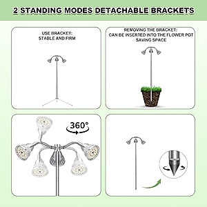 TAURUSY Grow Lights for Indoor Plants Full Spectrum with Detachable Tripod Stand, 10-55 Inches Height Adjustable Aluminum Alloy Indoor Plant Grow Lamp with Auto On/Off Timer Function