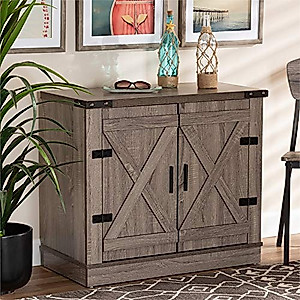 BOWERY HILL Farmhouse Brown Finished Wood 2-Door Shoe Storage Cabinet
