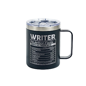 Onebttl Writer Gifts for Women/Men - 12oz Stainless Steel Insulated Mug with Lid - Graduation/Birthday/Christmas Gift for Writers, Novelist, Scriptwriter - Facts, Black