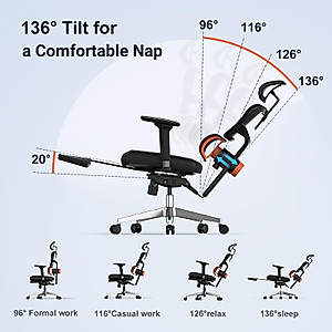 Newtral Ofiice Chair Ergonomic with Footrest -High Back Desk Chair with Fully Adaptive Lumbar Support, Adjustable Headrest, 4D Armrest, Tilt Lock, Task Chair for Office and Home