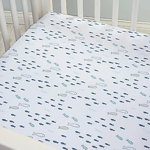 Trend Lab Sea Babies Cotton Fitted Crib Sheet Set for Baby Nursery, Fits Standard Crib Mattress 28 in x 52 in, Fully Elasticized, 8-inch Pockets