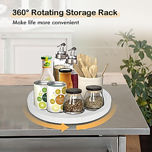 Luneodoki Lazy Susan Turntable Organizer for Countertop Cabinet, 13 Inch Wood Turntable Organizer for Kitchen Bathroom Cabinet Coffee Bar Countertop Pantry Refrigerator, Rotating Spice Rack Organizer