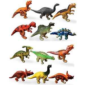 HAPTIME Plastic Assorted Mini Dinosaur Figures, Little Dinosaur Figurine, Small Dino Toy 1.5 inch - 3 inch, Great for Dino Cake Topper, Easter Eggs Filler, Pack of 12