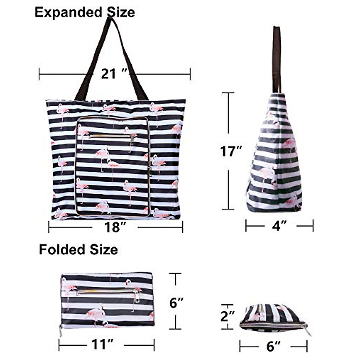 Women Beach Tote Utility Bag with Zipper, Black Stripe Foldable Cute Large Swim pool Waterproof Bag for Travel, Gym, yoga, Mom in Law Female Friend Sister Wife Girlfriend Good Gift