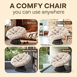 Bme Ergonomic Wicker Papasan Chair with Soft Thick Density Fabric Cushion, High Capacity Steel Frame, 360 Degree Swivel for Living, Bedroom, Reading Room, Lounge, Sepia Sand - Black Base
