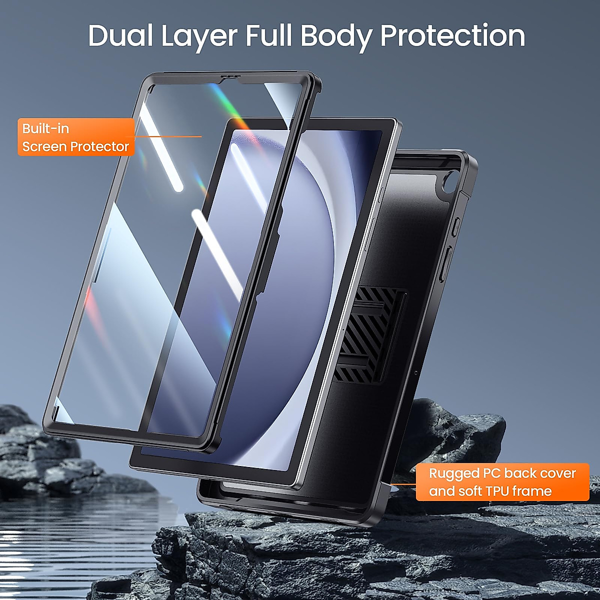 ZtotopCases for Samsung Galaxy Tab A9 8.7 Inch 2023, Rugged 2-Layer Case with Built-in Screen Protector & Kickstand, Shockproof Full Body Protective for Samsung A9 Tablet(SM-X110/X115/X117), Black