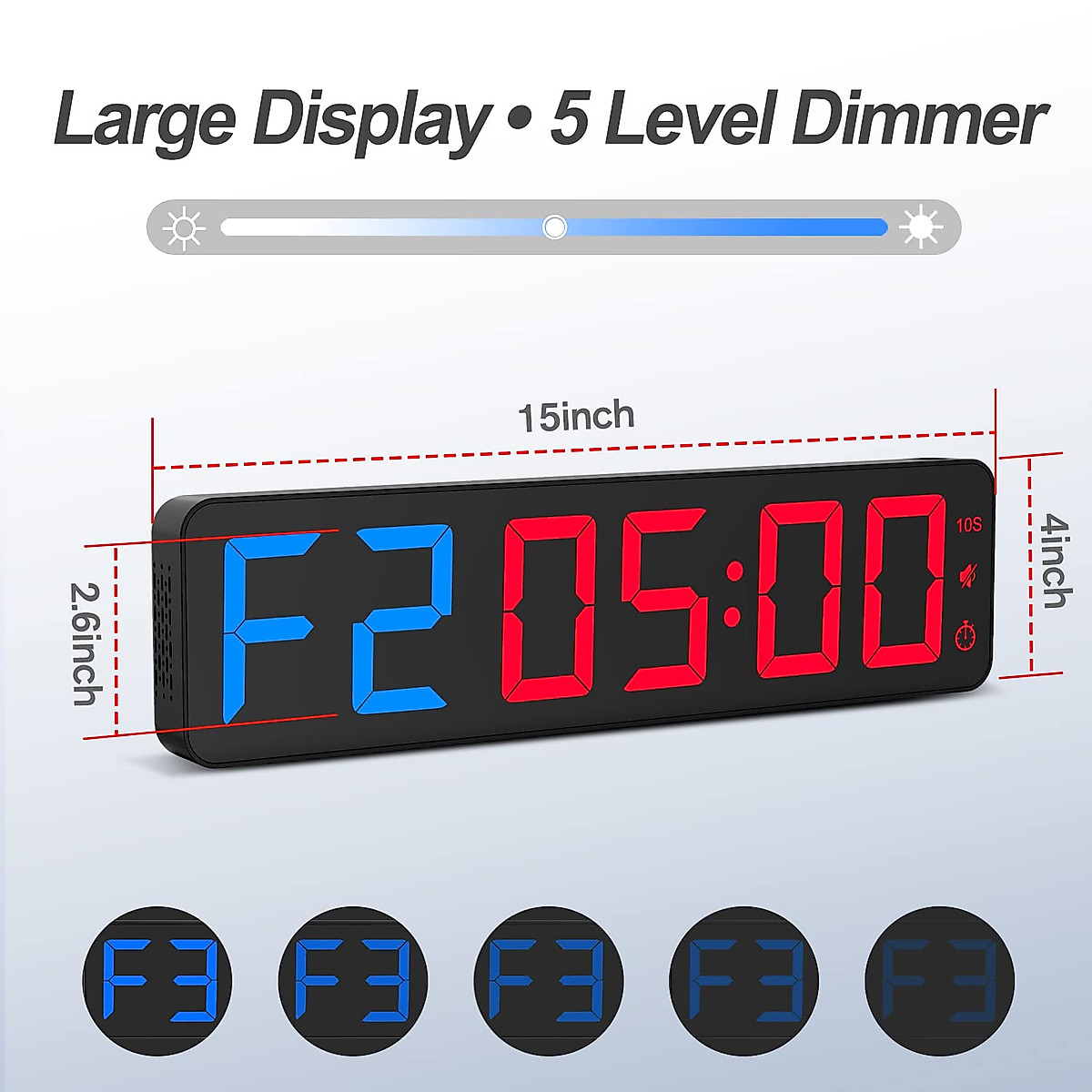Gym Timer 15"Large LED Display Wall Clock | Gym Interval Workout | Count Down & Up | Stopwatch | Adjustable Buzzer Volume | Upgraded Remote | Digital Timer for Fitness Home Garage Boxing Outdoor Sport