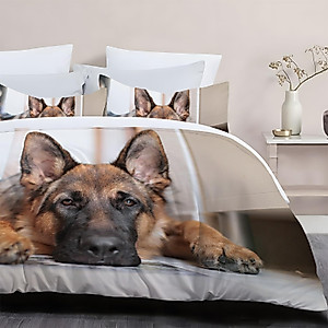 Brown German Shepherd California King Duvet Cover Animal Print Bedding Soft Microfiber Comforter Cover and 2 Pillow Shams 20"X36", Bed Set Duvet Covers with Zipper for Home Room Decor