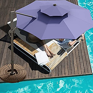 YITAHOME 11ft Patio Umbrella Outdoor Cantilever Umbrella Double Top Round Offset Umbrella w/Heavy Duty Aluminum Frame & Cross Base for Garden Pool Backyard Market (Navy Blue)