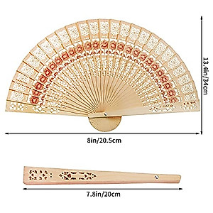 Wobe 60 Pack Sandalwood Fans Wedding Favors, Hand Held Folding Fans Wooden Openwork Personal Handheld Folding Fans for Wedding Party Home Decorations Birthday Gift (Sunflower)