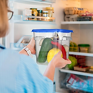 Suclain 8 Pcs Restaurant Food Storage Containers with Lids Set 4qt and 6qt Square Clear Commercial Containers with Scales Handles for Home Marinating Meat Proof Dough Kitchen Food Storage(Blue)