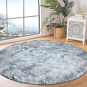 6' Round Grey Area Rugs Kids Girls Boys Pets Room Carpets Bedroom Living Room Rugs Fluffy Soft Cute Shaggy Carpets Fuzzy Plush Circle Fur Room Decor Gift Rugs (6x6 Feet, Light Grey)