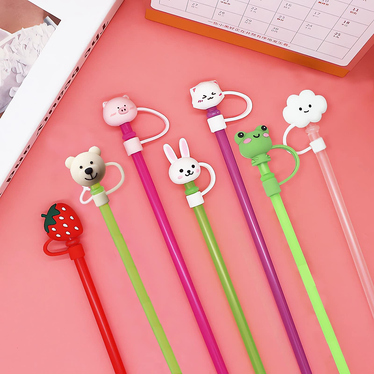 12PCS Straw Covers, Silicone Straw Covers for 6mm To 8 mm Straws, Cute Straw Caps Covers for Reusable Straws, Various Straw Tip Covers, Straw Toppers For Tumblers