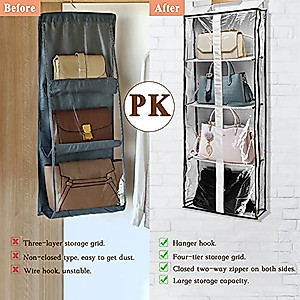 KMOTASUO Clear Closet Hanging Handbag Organizer with Zippers, Easy Access Wardrobe Tote Bag Purse Storage Holder Over The Door Space Saving Shelf Pocket for Bedrooms Living Room