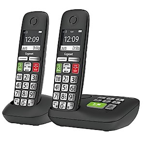 Gigaset E295A Duo – Two Big Button Phones Cordless – Made in Germany – Big 2” Display – Extra Large Keys and Easy Usability – Call-Blocker – Phonebook with 100 Contacts, Black