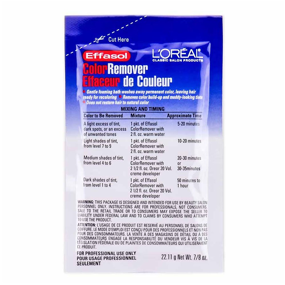 L'Oreal Effasol Color Remover, Leaves Hair Ready for Recoloring, 1 Packet