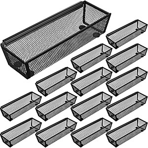 10 Pcs Drawer Organizer Silverware Drawer Organizer Mesh Utensil Drawer Organizer for Kitchen Drawer Silverware Tray with Interlocking Arm for Flatware Fork Spoon Knife Makeup, 9 x 3 x 2 Inch, Black