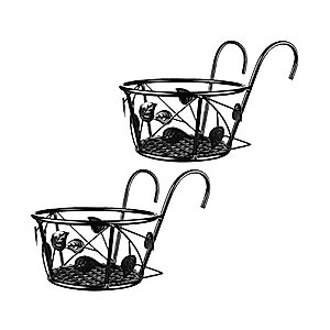2 Pack Hanging Planters for Railings, Fence Flower Pot Holders Iron Hanging Baskets Plant Stand