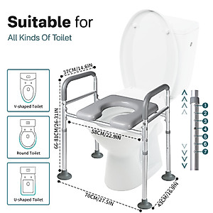 Eosprim Toilet Seat Risers for Seniors Elongated, Raised Toilet Seat with Handles, Toilet Safety Frames & Rails for Elderly and Handicap, Elevated Shower Commode Chair with Arms, Toilet Lift Grab Bar