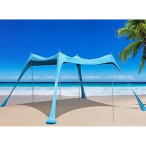 BOTINDO Family Beach Tent Canopy Sun Shade, Pop Up Grande Beach Tent Sun Shelter Stability 4 Poles with Portable Carry Bag Outdoor Shade for Beach Fishing Backyard Camping Picnics