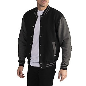 Pro Club Men's Varsity Fleece Baseball Jacket, Black/Charcoal, X-Large