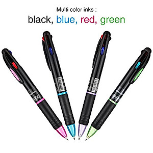 JOVITEC 12 Pcs Multicolor Ballpoint Pens 4 in 1 Retractable Ballpoint Pens 4 Colors Gel Ink Ball Point Pen for Office School Teachers Nurses Students Children Gift, 0.7 mm, Black, Blue, Red and Green