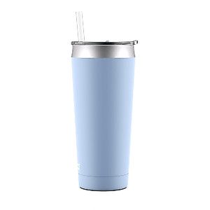 Ello Beacon Vacuum Insulated Stainless Steel Tumbler with Splash Resistant Slider Lid and Optional Straw, BPA Free, Halogen Blue, 24oz