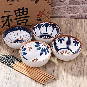 Ceramic Rice Bowls and Chopstick Set of 4,A Good Gift for Friend and Family (RS)