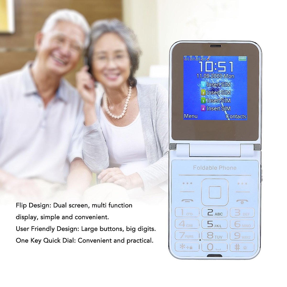 2.6in Senior Cellphone, Flip Phone with Dual Screen Display, Big Buttons and Digits, One Key Quick Dial, Clear and Sound, HD Camera, Built in LED Flashlight for Elderly (Blue)