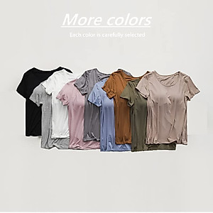 Womens Short Sleeve Shirt Built in Shelf Bra,Crew Neck Wireless Bra Padded Yoga Casual T-Shirt (as1, Alpha, 3X_l, Regular, Regular, Standard, Caramel Colour)