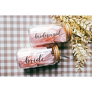 Bride to Be Iced Coffee Cup with Bamboo Lids and Straws | 16 oz Mason Jar Cups | Bridesmaid Proposal Gifts, Bridal Shower Favors, Bachelorette Party Supplies & Bride Tribe | Rose Gold - Set of 6