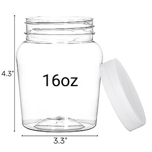 Goaste 12 Pack Round Clear Plastic Jars, 16 OZ Empty Storage Container, Household Refillable Candy Jar with Airtight Cap, Small Screw-On Lids Cylinder for Kitchen Food Storage, Nuts, Spices, Honey
