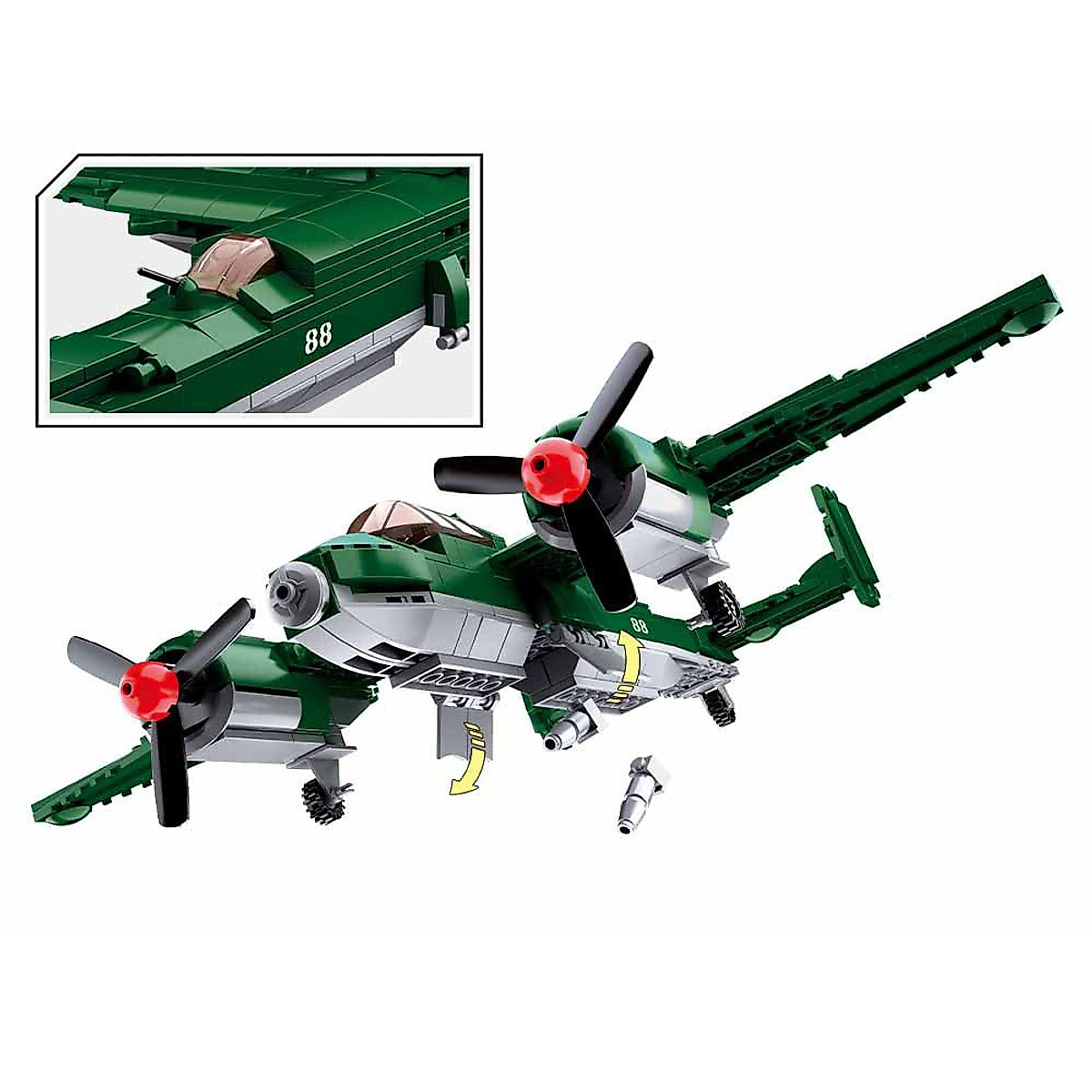 DAHONPA TU-2 Fighter Military Army Airplane Building Bricks Set with 1 Figure, 311 Pieces Air-Force Build Blocks Toy, Gift for Kid and Adult.