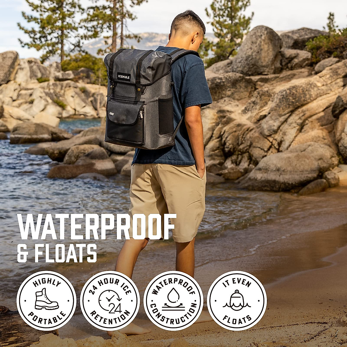 ICEMULE Urbano Backpack Cooler – Padded Straps, 100% Waterproof, 24+ Hours Cooling, Soft Sided Cooler for Hiking, Camping & Picnics, 30 Liter, Fits 20 Cans + Ice, Snow Grey