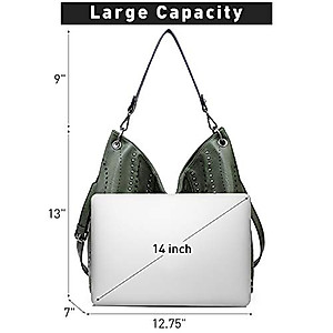 VONMAY Purses for Women Vegan Leather Handbags Large Ladies Studs Hobo Bags Tote Purse Bucket Shoulder Bag (Army green)