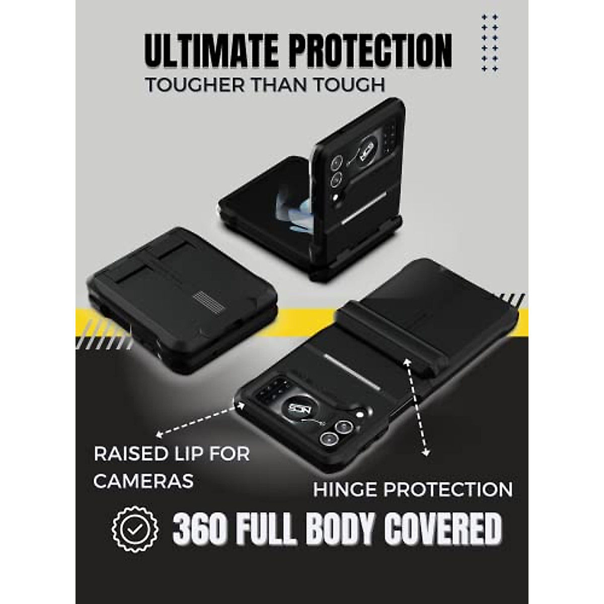 CaseBorne V Compatible with Samsung Galaxy Z Flip 4 Case/Flip 3 Case - Rugged Protective Case with Semi-Auto Hinger Cover, Full Body Multi-Layer Cover (Black)