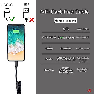 iPhone 13 Car Charger, dé 20W Fast Charging USB-C iPhone Car Charger Adapter with 6ft Coiled Lightning Cable [Apple MFi Certified], with Extra 18W USB Port for iPhone 14/14 pro max/13/12/XR/XS/iPad
