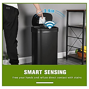 Lucky Shop 13 Gallon Kitchen Trash Can Automatic Garbage Can, Stainless Steel Waste Bin with Lid, Electronic Touch Free Motion Sensor High-Capacity Brushed Metal for Indoor, Black GL-TC-1350R-Black