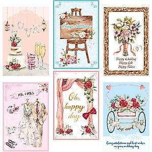 12 Pcs Wedding Cards for The Bride and Groom Gold Foil Wishes Inside Bridal Shower Cards with Envelopes Congratulations Engagement