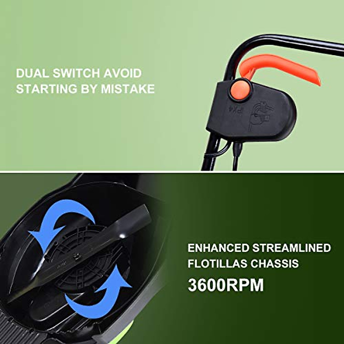 UIIAIOUIAIO Electric Lawn Mower, 14 Inch 12 Amp with Grass Bag and Height Adjustment for Green Lawns. Foldable Handle and Push Corded Design(Green)